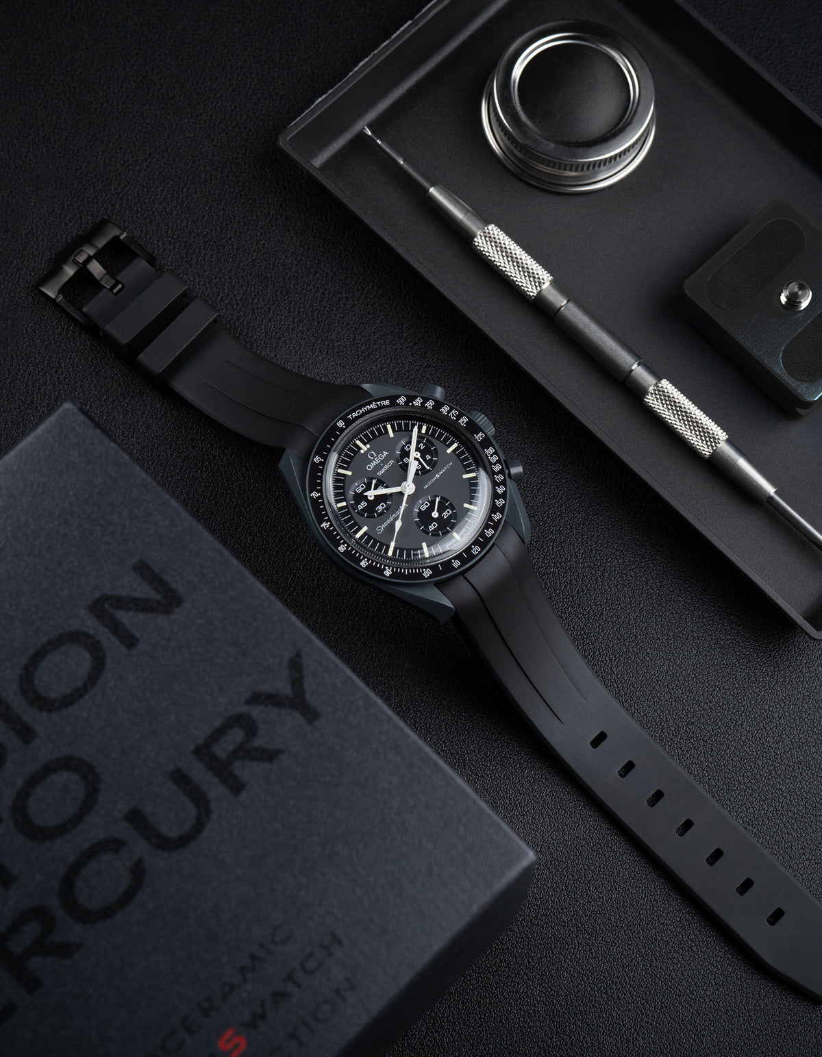 Black Curved Rubber Watch Strap for MoonSwatch - Wristbuddys.com