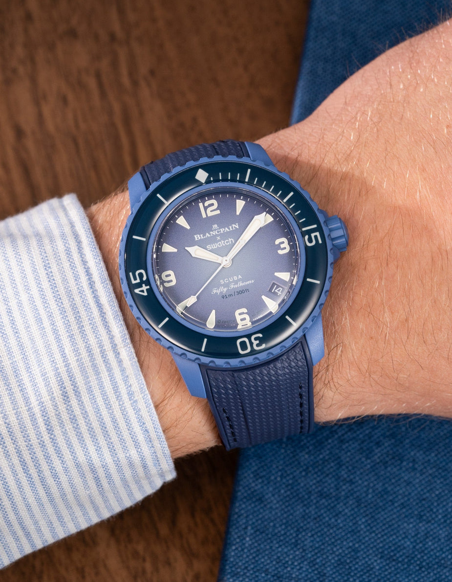 Navy Blue Vertech Rubber Watch Strap for Blancpain X Swatch – Wristbuddys