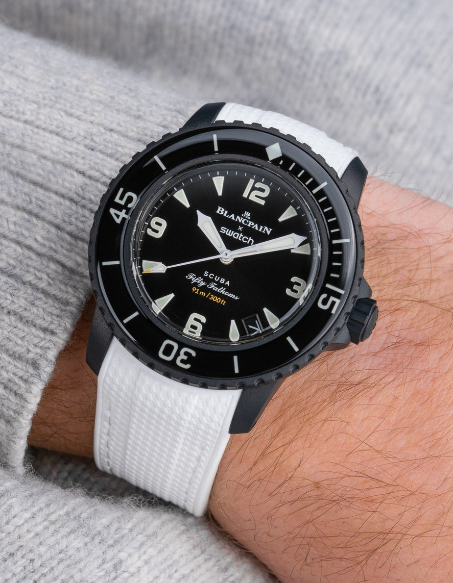 White Vertech Rubber Watch Strap for Blancpain X Swatch - Wristbuddys