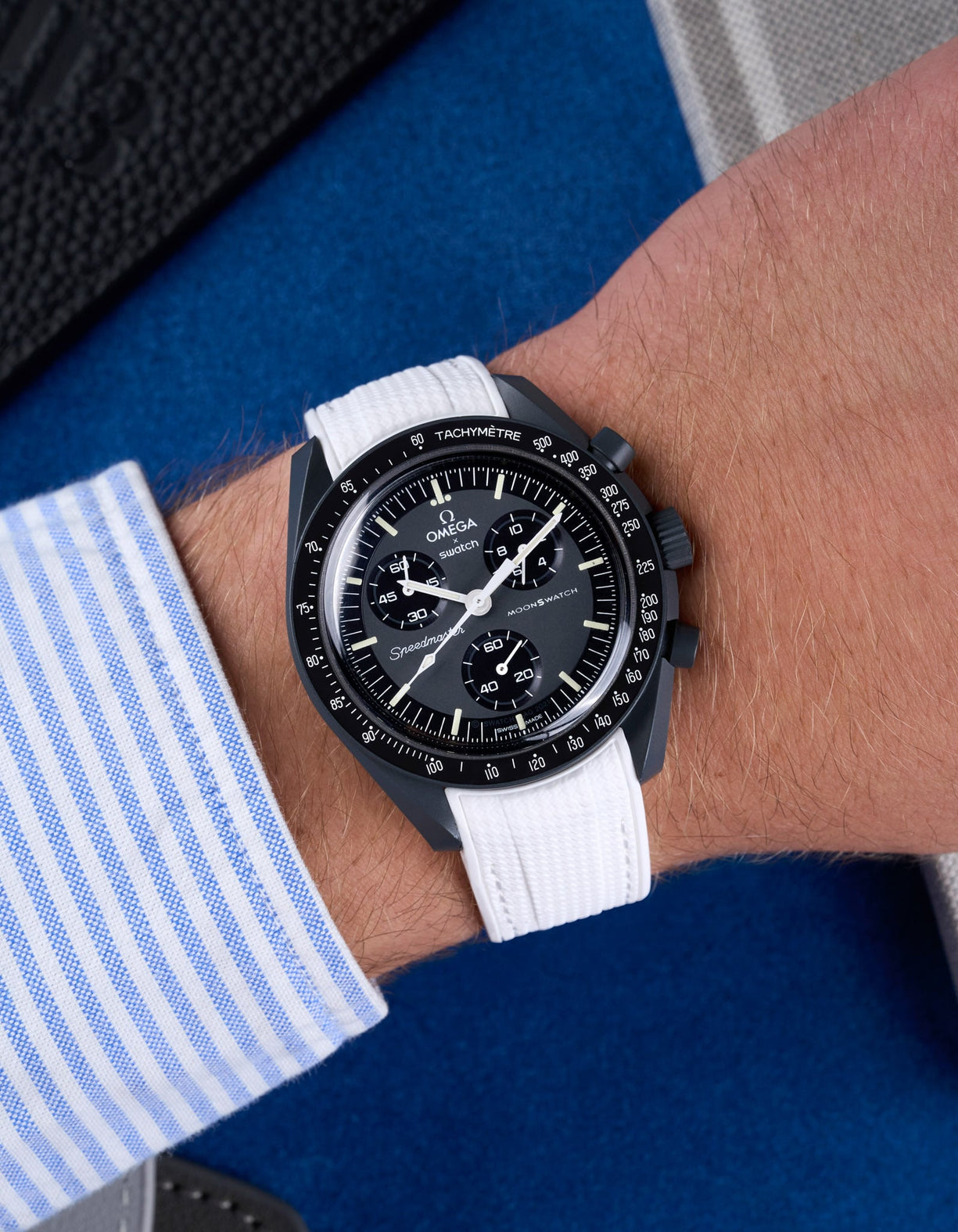 White Vertech Curved Rubber Watch Strap for MoonSwatch - Wristbuddys