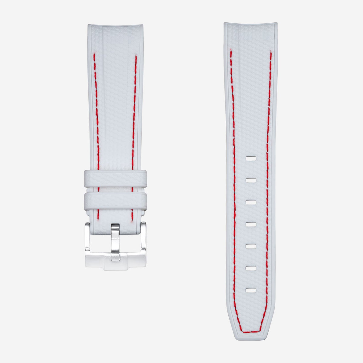 White & Red Stitches Vertech Curved Rubber Watch Strap for MoonSwatch ...