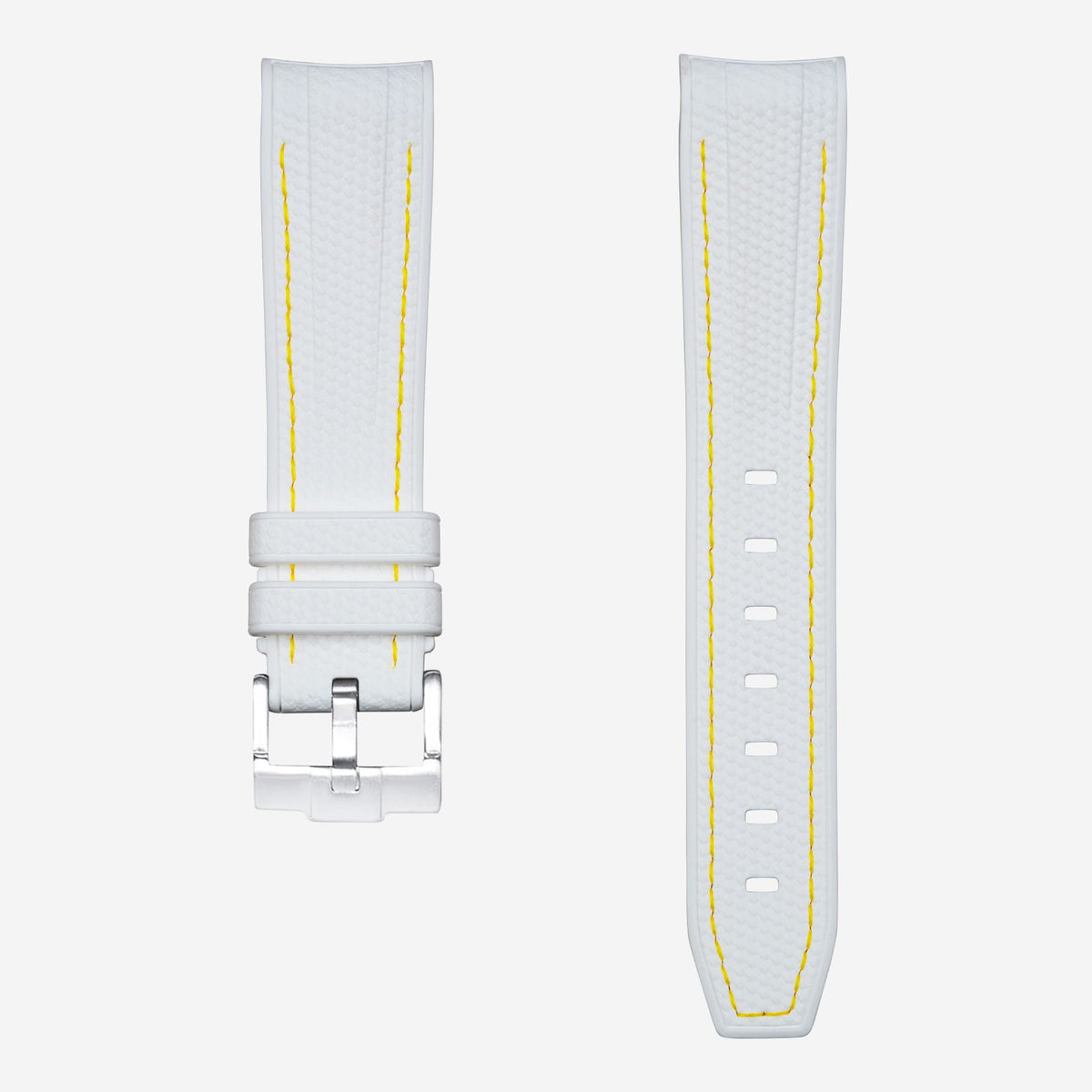 White & Yellow Stitches Curved Vertech Rubber Watch Strap for ...