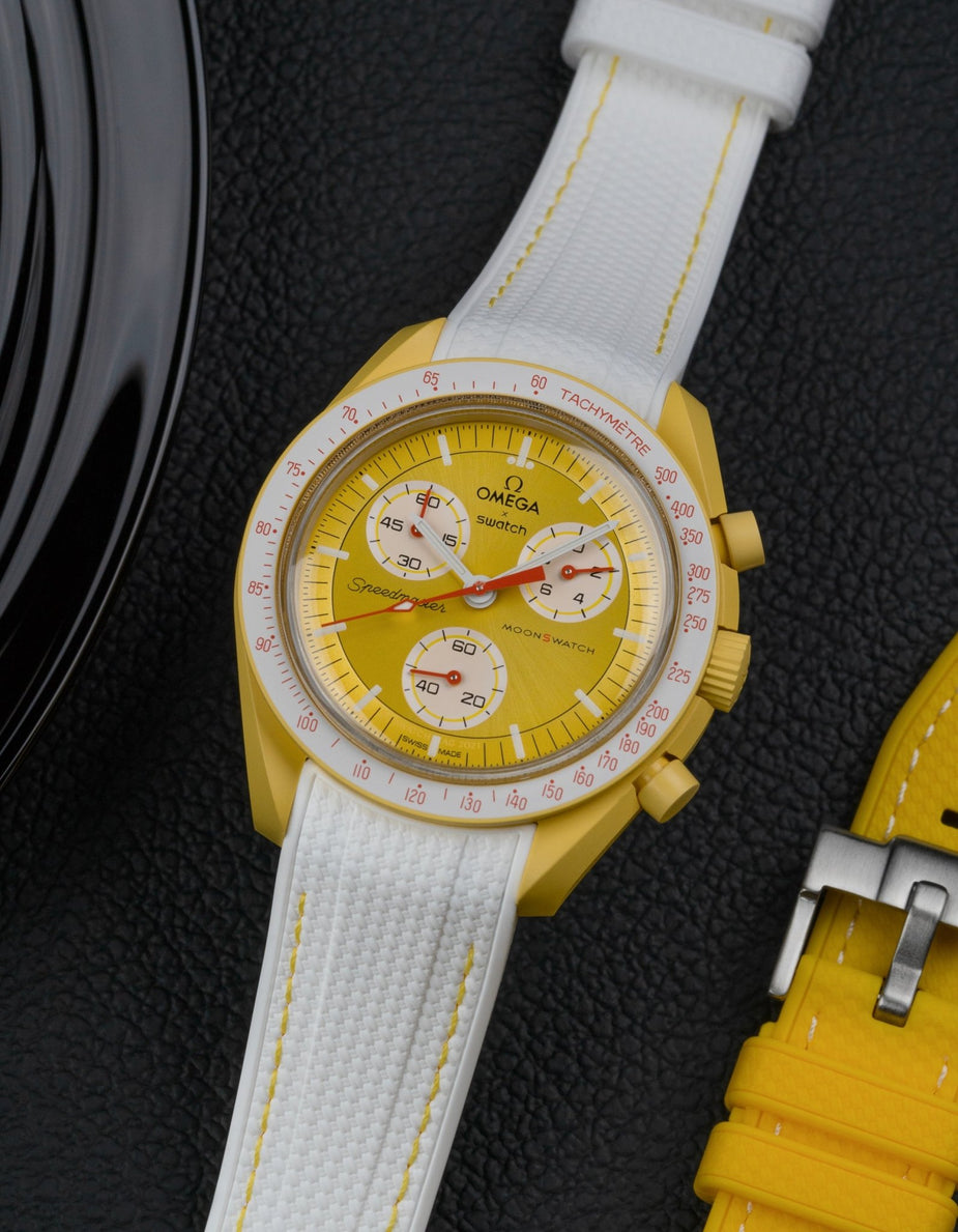 White & Yellow Stitches Curved Vertech Rubber Watch Strap for ...