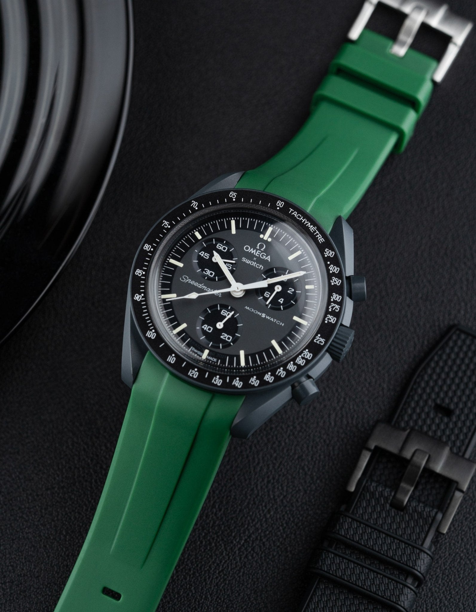 Green Curved Rubber Watch Strap for MoonSwatch - Wristbuddys.com
