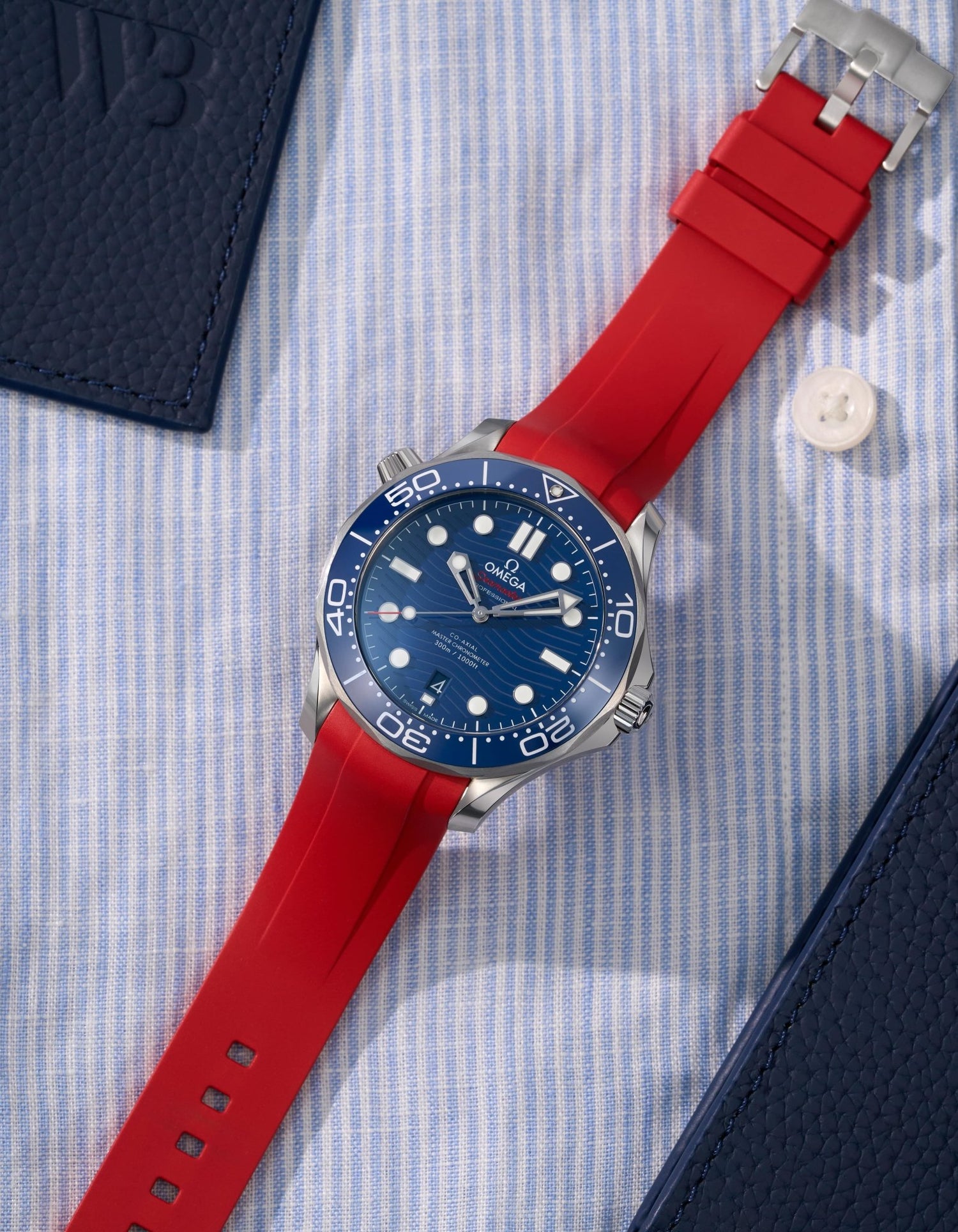 FKM Rubber Watch Strap for Omega Seamaster 300 Diver 42mm Navy Blue ...