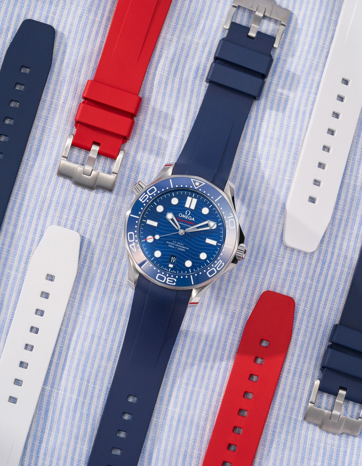 FKM Rubber Watch Strap for Omega Seamaster 300 Diver 42mm Navy Blue ...
