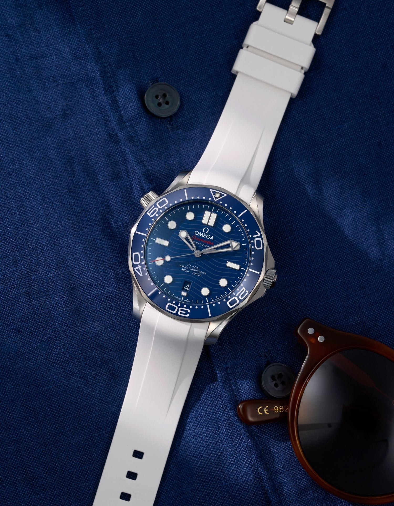 FKM Rubber Watch Strap for Omega Seamaster 300 Diver 42mm Navy Blue ...