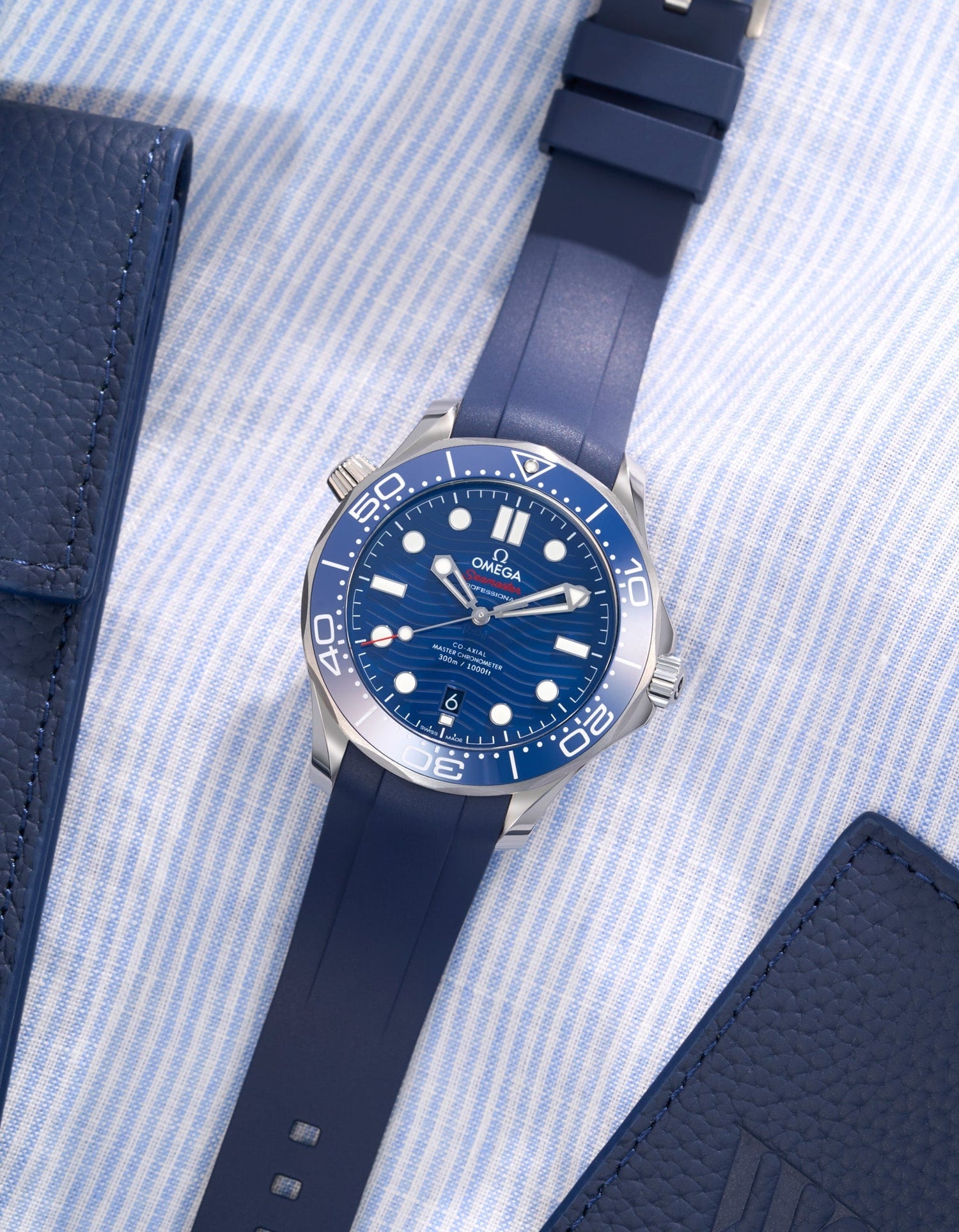 FKM Rubber Watch Strap for Omega Seamaster 300 Diver 42mm Navy Blue ...
