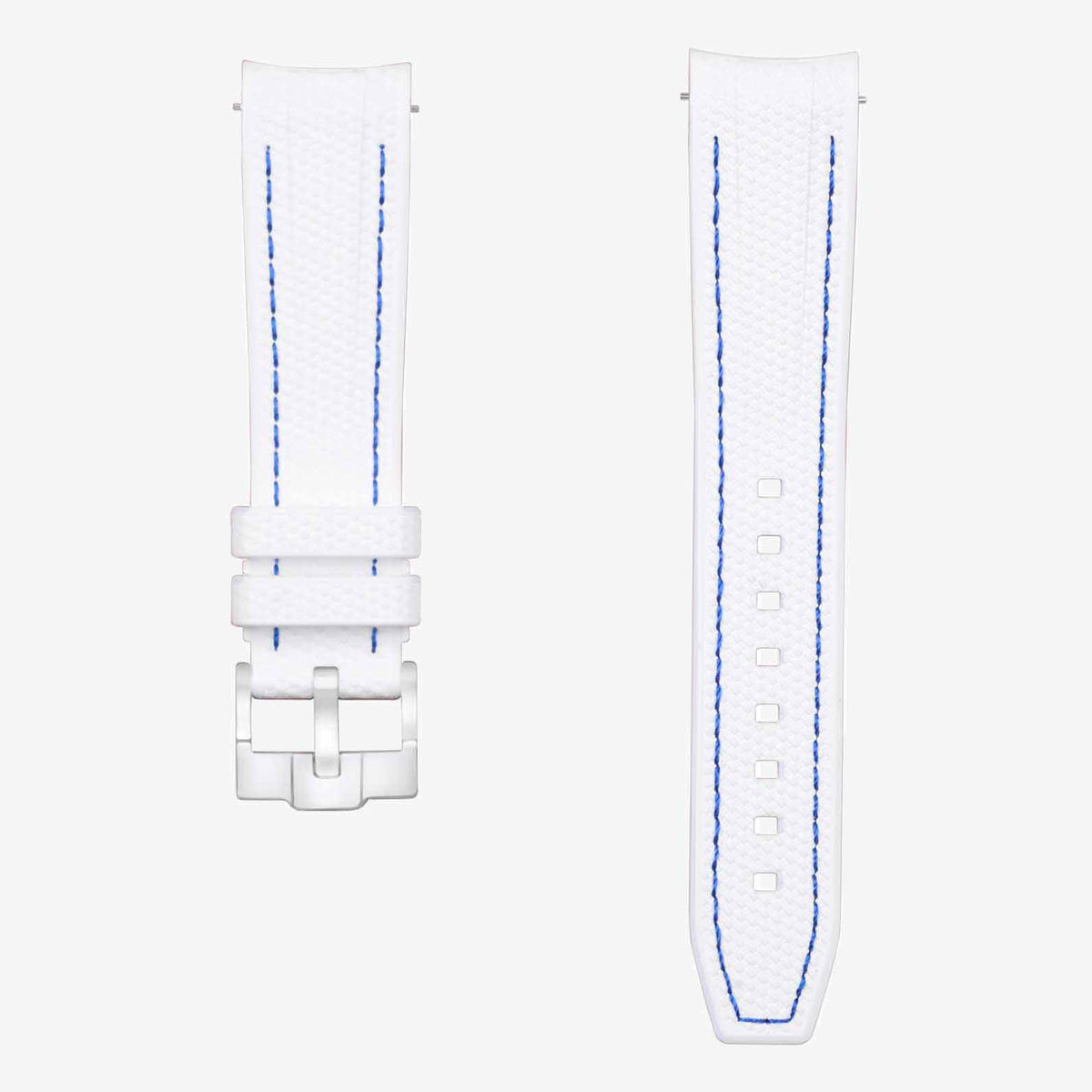 White & Blue Stitches Curved Vertech Rubber Watch Strap for MoonSwatch ...