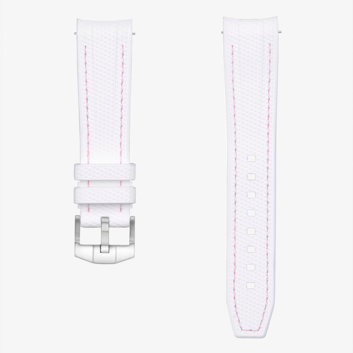 White & Pink Stitches Curved Vertech Rubber Watch Strap for MoonSwatch ...